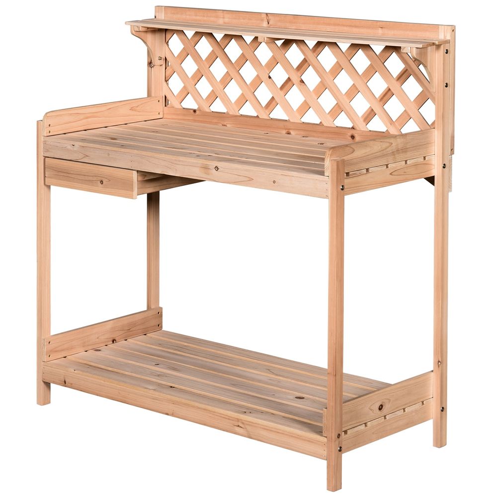 Fir Wood Outdoor Garden Potting Table with Drawer – Garden furniture
